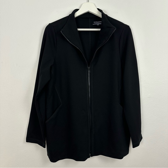 Eileen Fisher | Jackets & Coats | Eileen Fisher Womens Ponte Zip Up Black Jacket Size L Petite ...